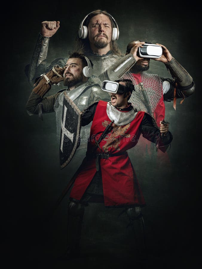 Creative Poster with Brutal Serious Medieval Warriors in War Clothes ...