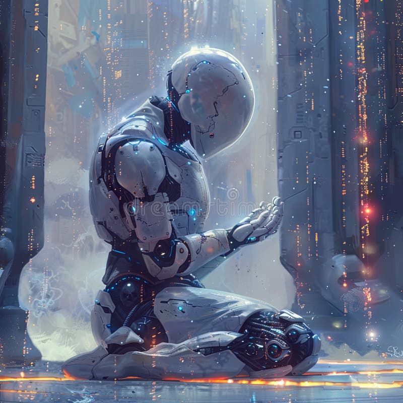 Technologies of the Future. Robot Meditation Stock Illustration ...