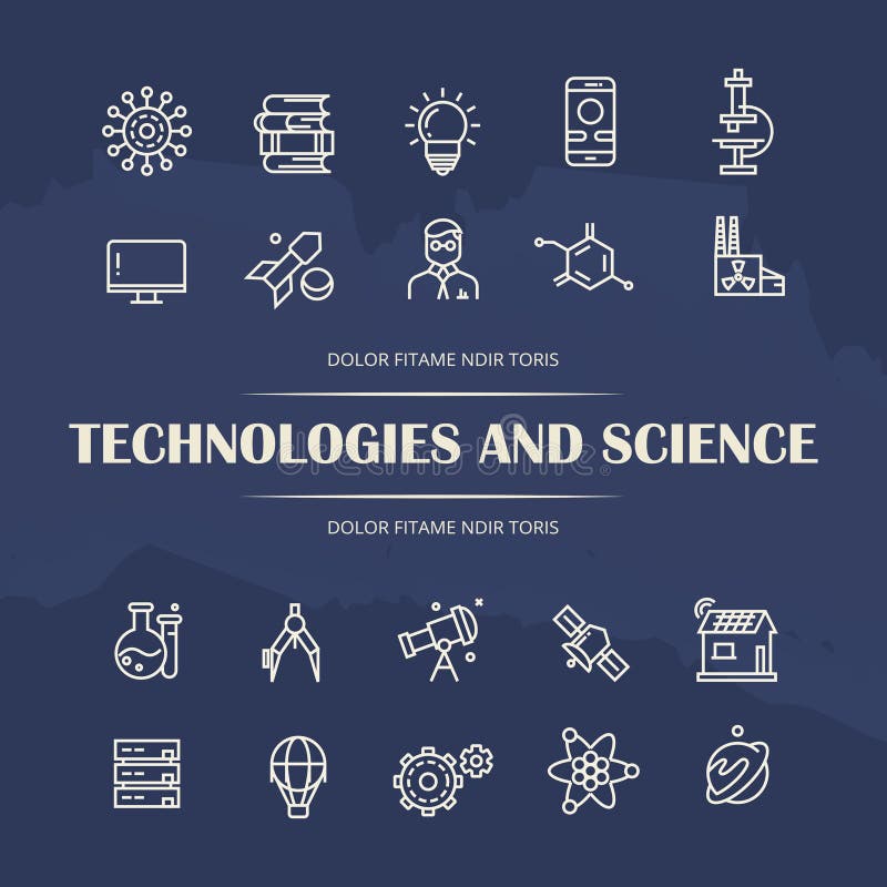Technologies and Science Line Icons Set on Grunge Background Stock ...