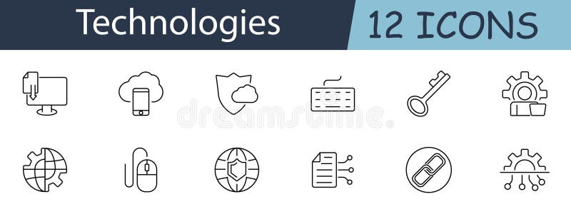 Technologies Set Icon. Includes Cloud Storage, Security, Devices ...
