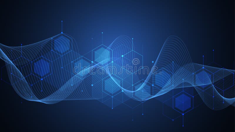 Technology Abstract Background with Cubes, Lines, Dots and Hexagons ...