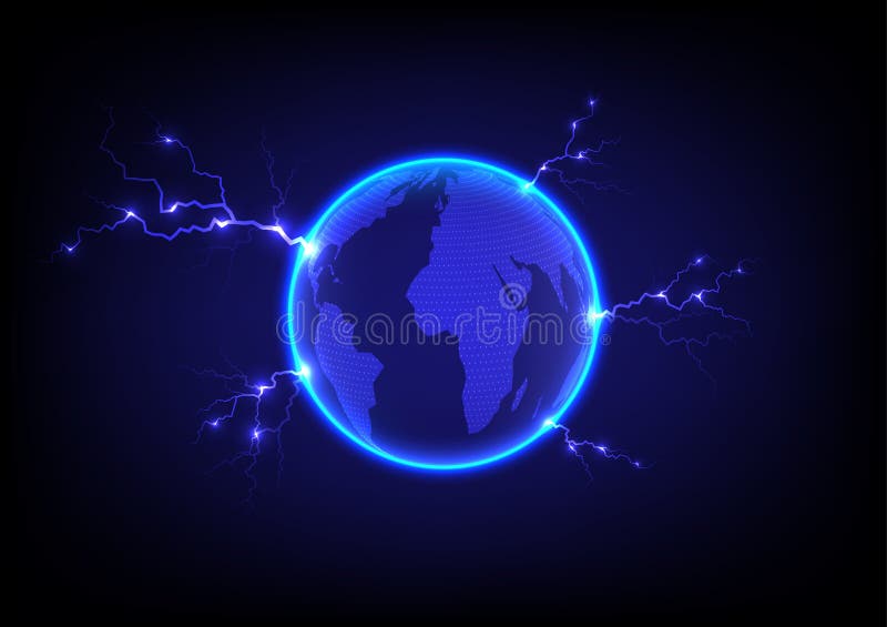 Technology Abstract Background 3D Earth Map on Surface with Glowing ...