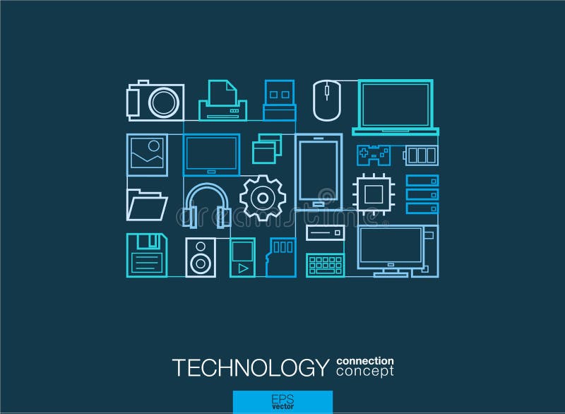 Technology Abstract Background, Integrated Thin Line Symbols. Stock ...