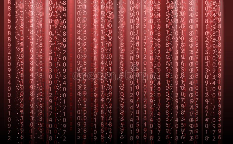 Technology Abstract Background, Matrix Style, Red Color, Falling Numbers. Digital Binary Data ...