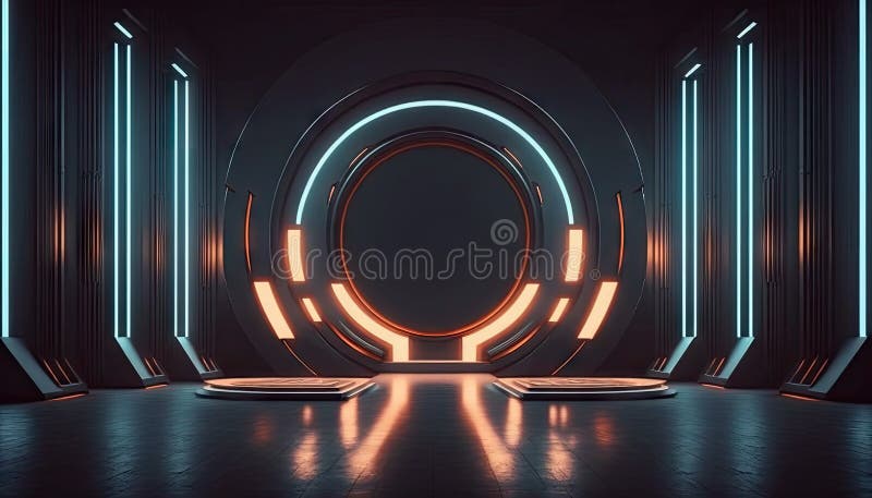 Technology Abstract Corridor Neon Light Background, Empty Space Scene ...
