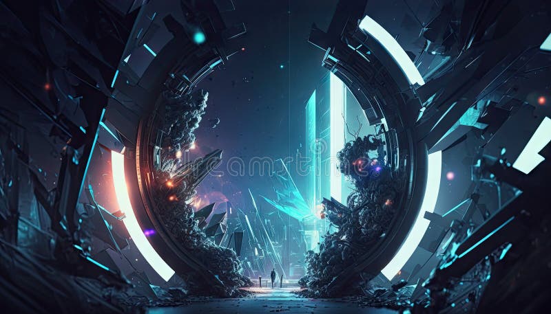 Technology Abstract Corridor Neon Light Background, Empty Space Scene ...