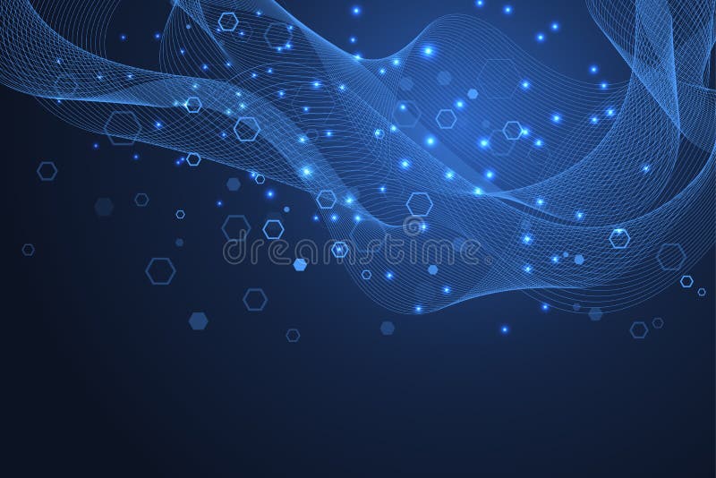 Technology Abstract Lines and Dots Connect Background with Hexagons ...