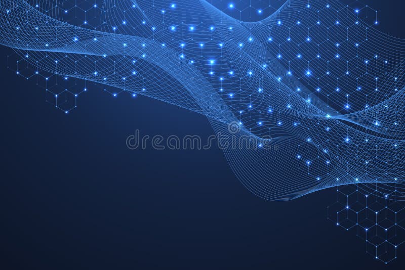 Technology Abstract Lines and Dots Connect Background with Hexagons ...