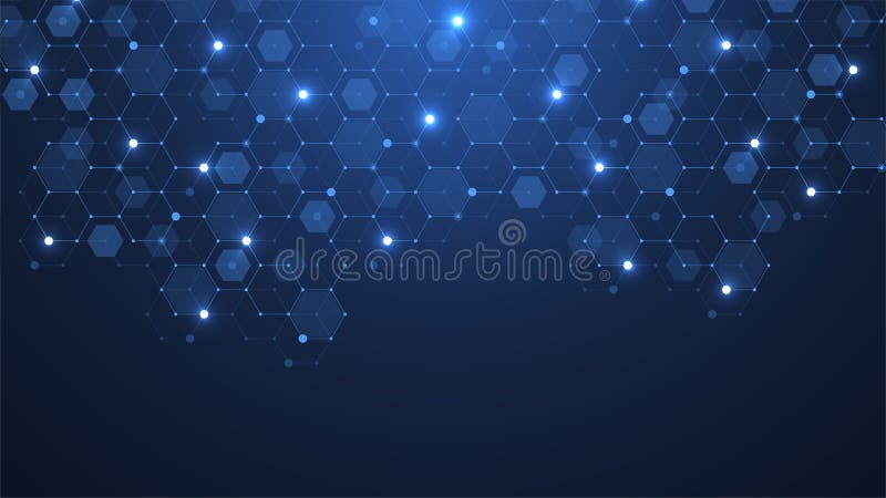 Technology Abstract Lines and Dots Connect Background with Hexagons ...