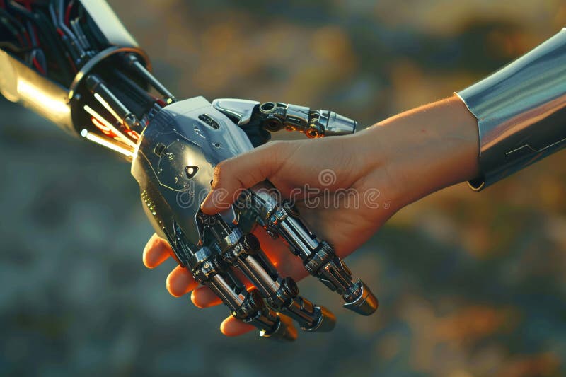 Technology and Ai Concept, Close Up of Handshake of Man and Robot Stock ...