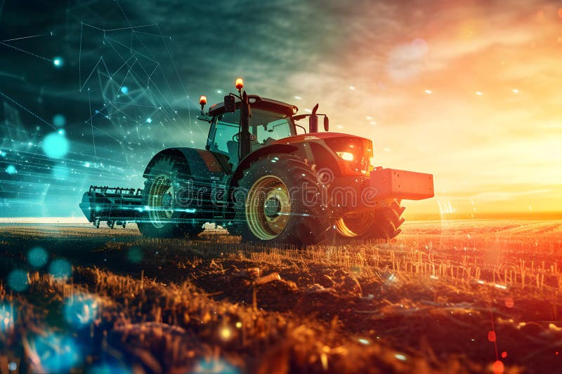 Technology in Argiculture Concept - Modern Tractor in the Field with ...