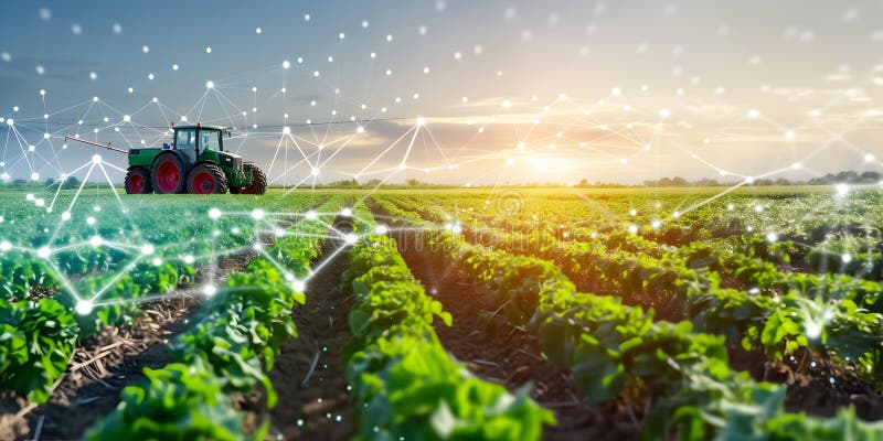 Technology in Argiculture Concept - Modern Tractor in the Field with ...