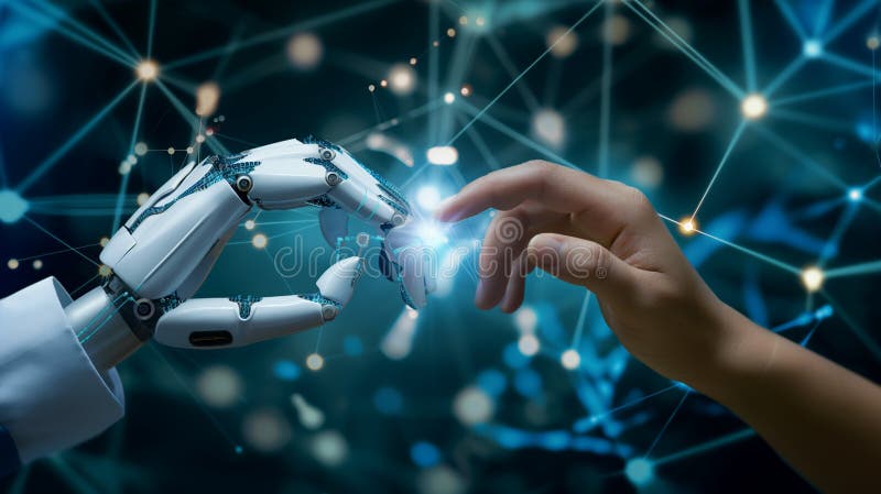 Human and Artificial Intelligence Interaction Concept. Artificial ...