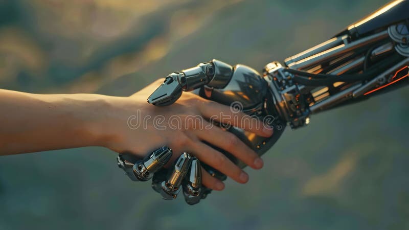 Technology and Artificial Intelligence Concept, Close Up of Handshake ...
