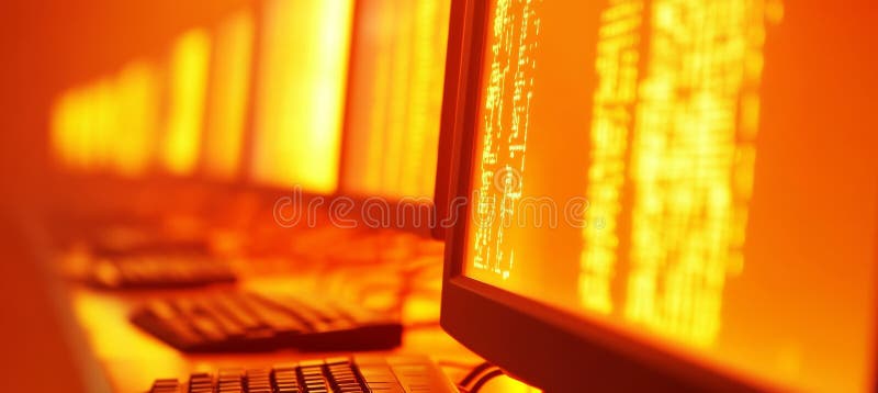 Technology Backdrop, Abstract Blur of Computer Screens, Illuminated ...