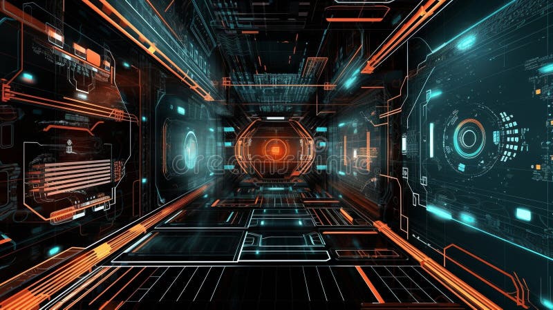 Technology Background with Blue Neon Light Stock Illustration ...