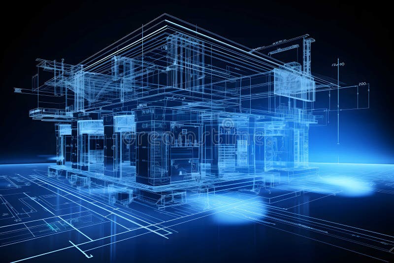 Scan Line Blueprint Building 3d Perspective, Generated AI Stock ...