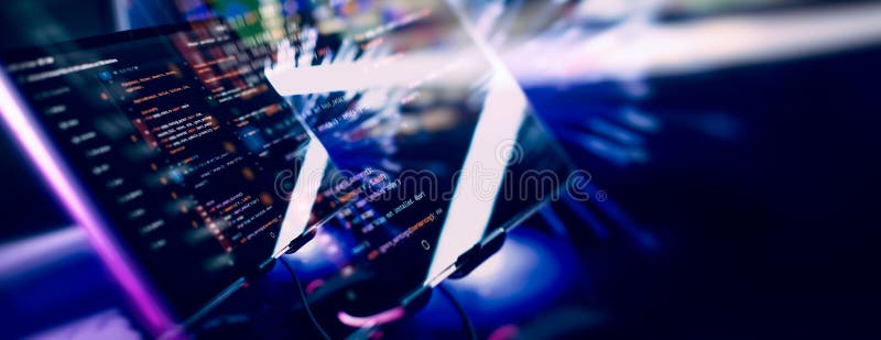 Technology Background. Computer Script. Programming Code Abstract Screen of Software Developer ...