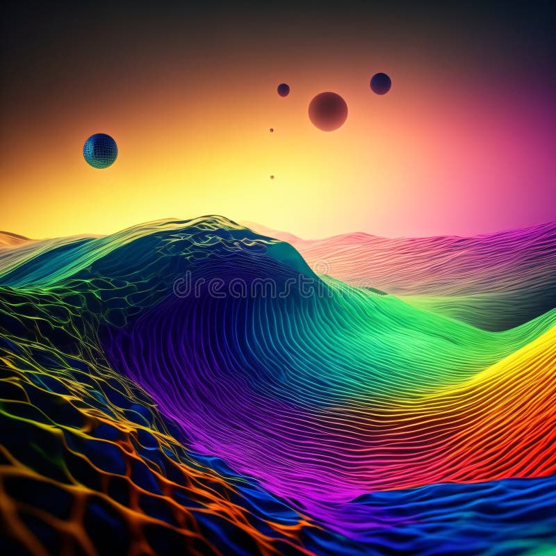 Technology Background with Connected Dots on 3D Wave Landscape. Data ...