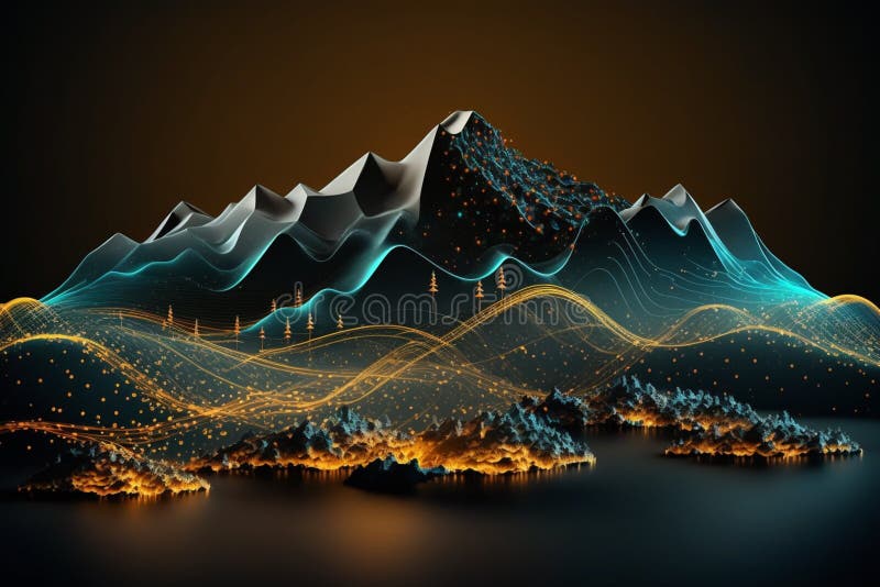 Technology Background with Connected Dots on 3D Wave Landscape Stock ...