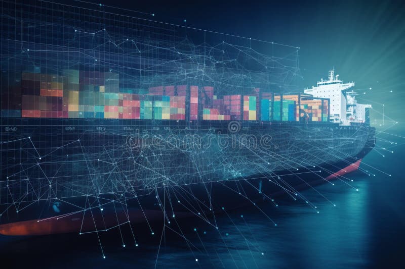 Technology Background Container Cargo Ship Global Business Logistics ...