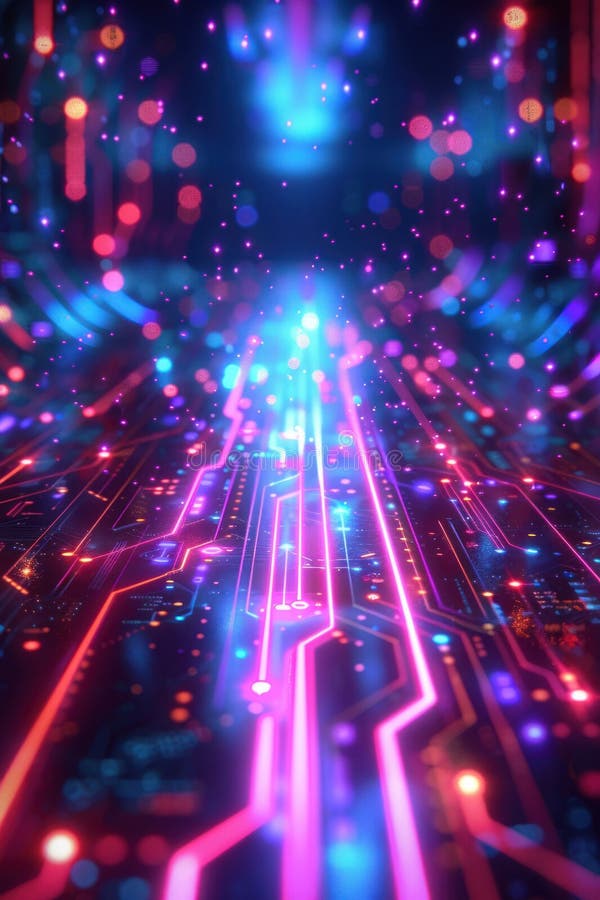 Technology Background, an Expansive Digital Landscape with Glowing ...