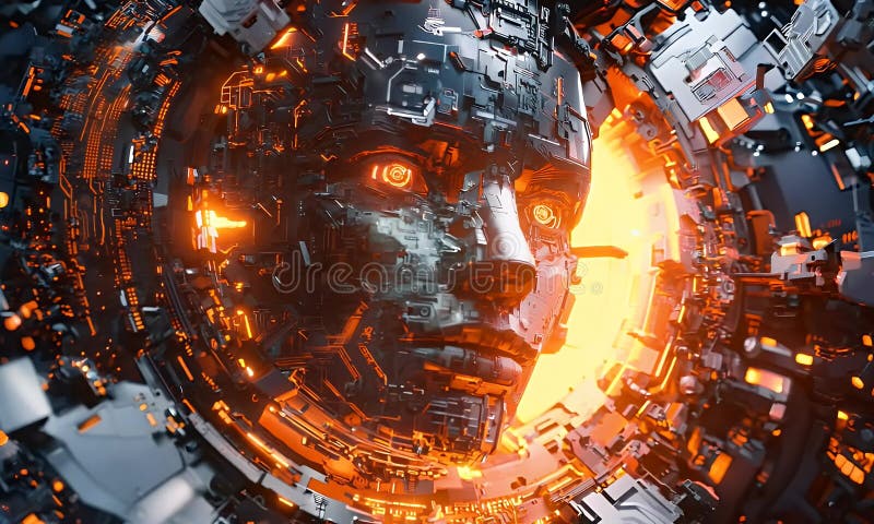 Technology Background Featuring a Robotic Face with Digital Patterns ...