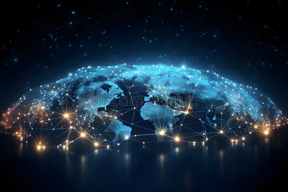 Technology Background Global Network Technology Line and Digital World ...