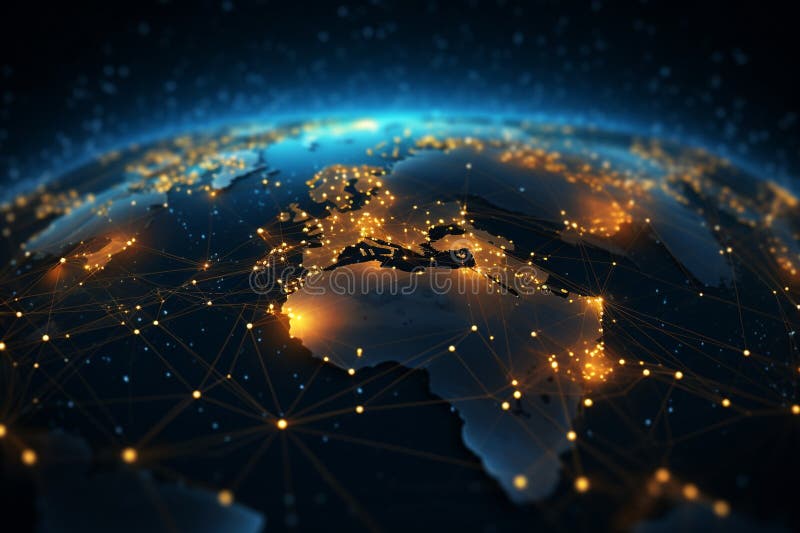 Technology Background Global Network Technology Line and Digital World ...