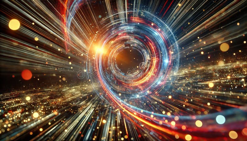 Technology Background of Glowing Circular Vortex with Bright Particles ...