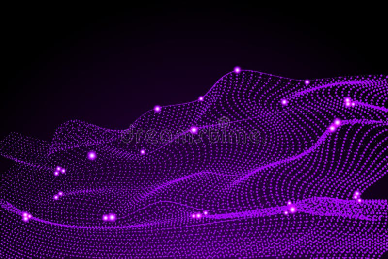Technology Background. Glowing 3d Purple Grid. Cyber Technology High ...