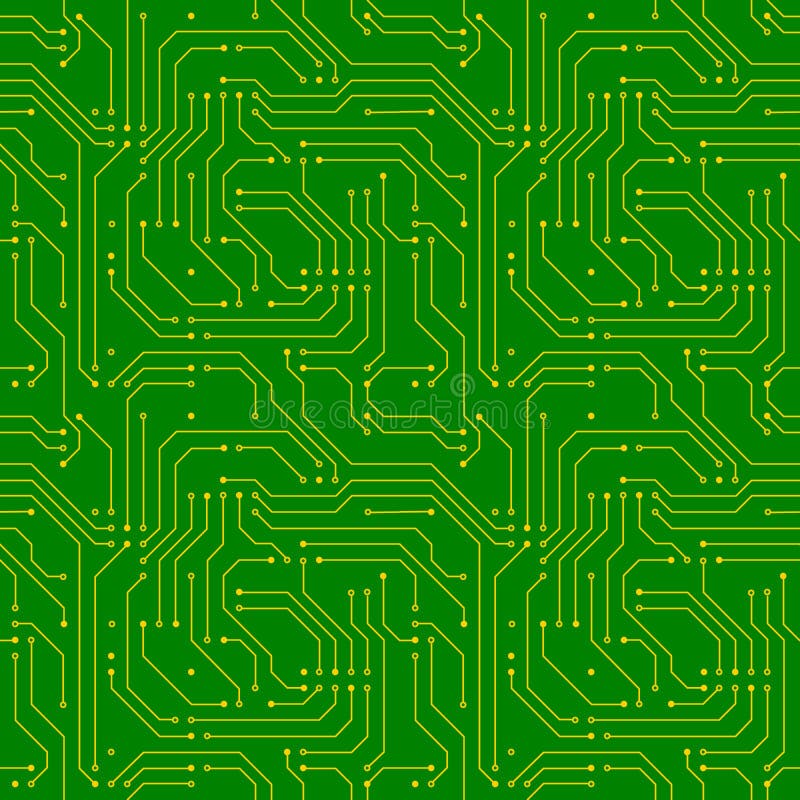 Technology Background with Golden Microchip on Green Motherboard ...