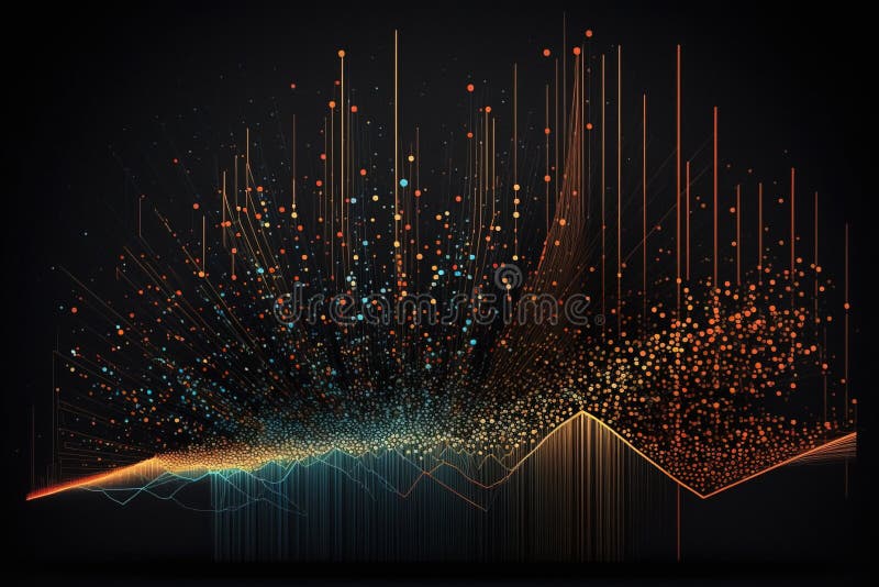 Technology Background with Graphs, Lines, Dots and Streaming of Binary ...
