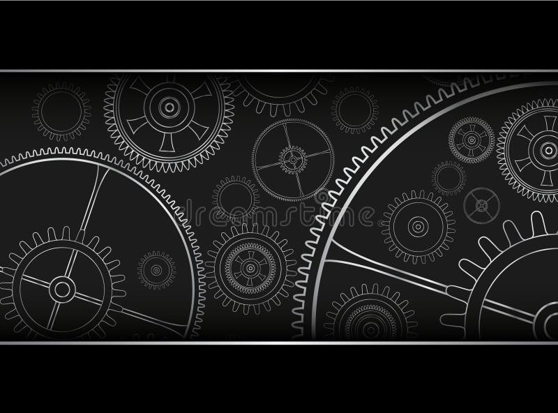 Technology Background with Silver Gears and Cogs on Black, Shiny Metal ...