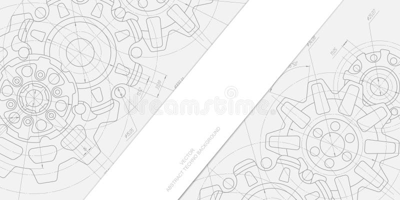 Technology Background .Technical Drawing of Gears .Engineering Concept ...
