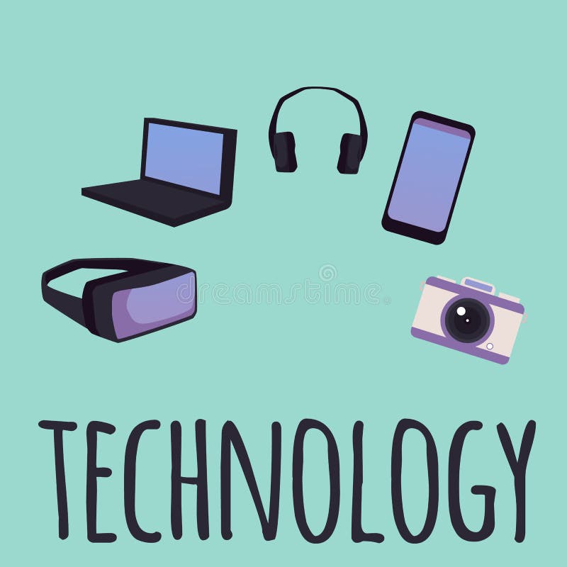 Technology Banner with Gadgets and Electronic Devices, Flat Vector ...