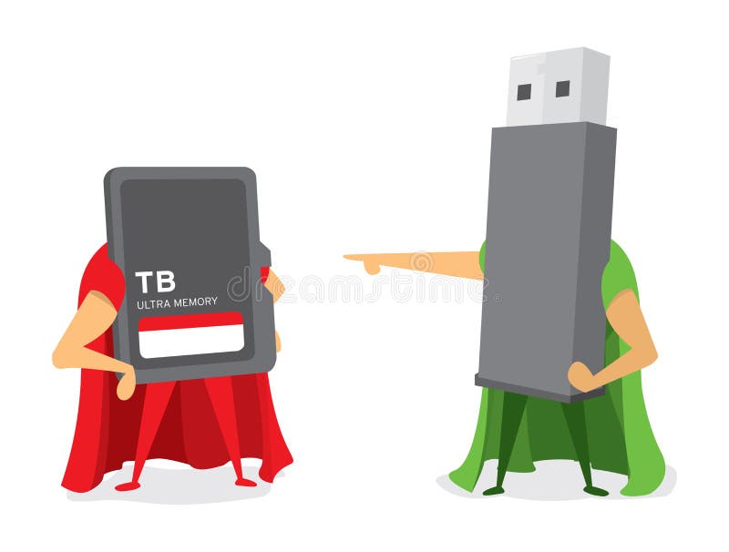 Technology Battle between Flash Drive and Memory Card Heroes Stock ...