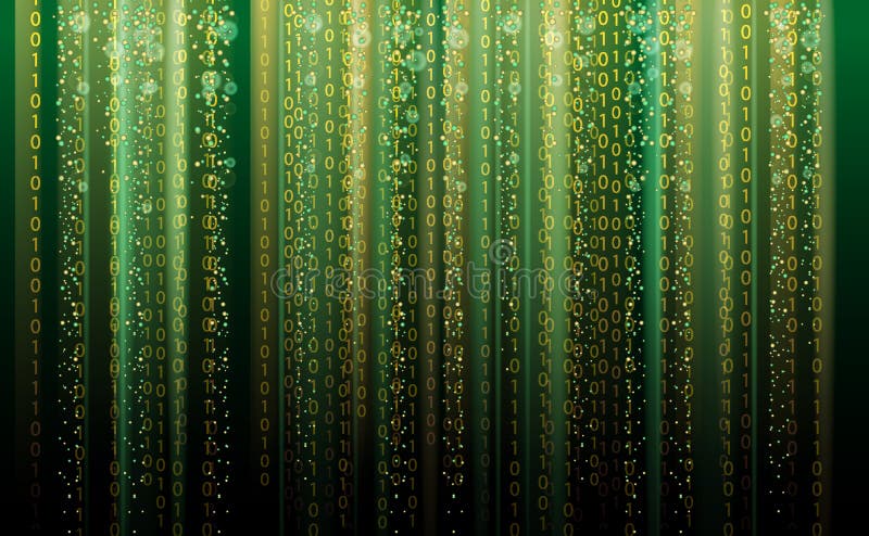 Technology Abstract Background, Matrix Style, Gold Color, Falling Numbers. Digital Data Flow ...