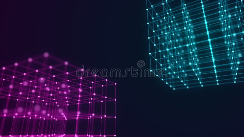 Futuristic Cube of Particles and Lines. Network Connection Big Data ...