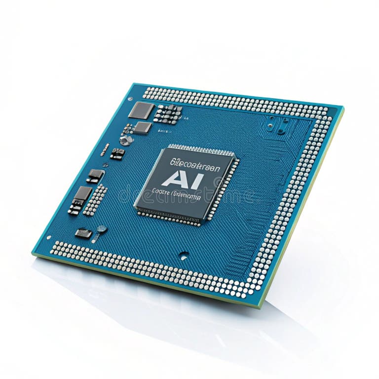 Technology Blue CPU Computer Microchips with AI Isolated on Transparent ...