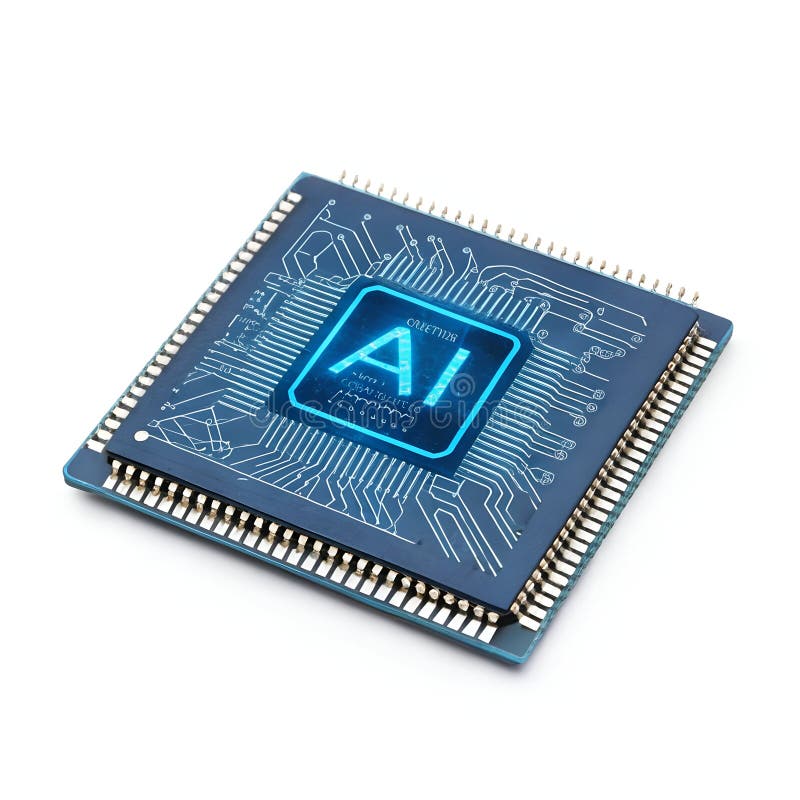 Technology Blue CPU Microchips with AI Center Stock Illustration ...