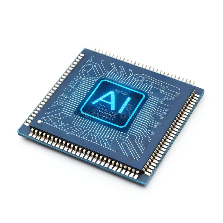 Technology Blue CPU Microchips with AI Center Stock Illustration ...