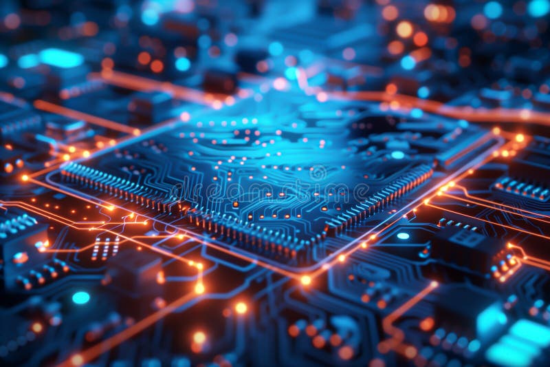 Technology Blue Neon Lines Abstract Background Microchip Format ...