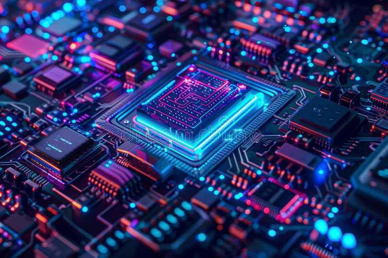 Technology Blue Neon Lines Abstract Background Microchip Format ...