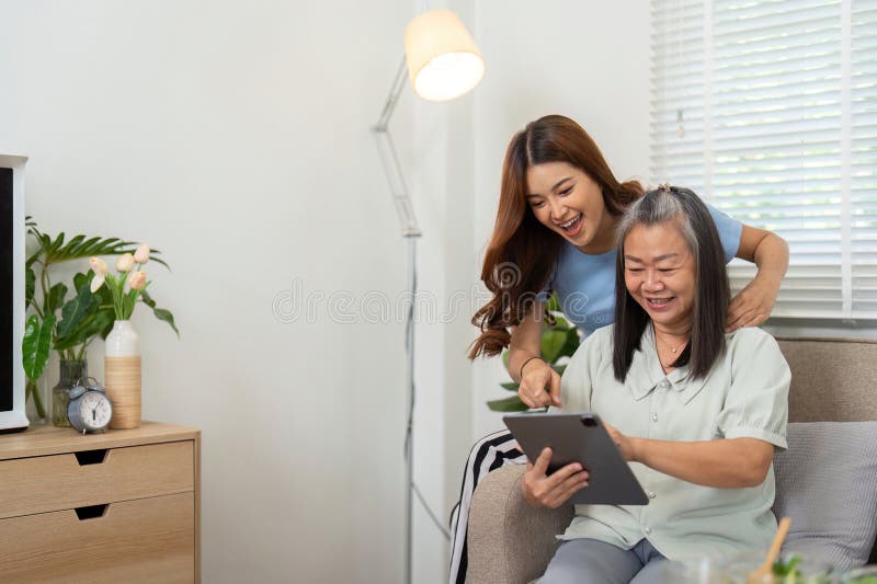 Technology Bonding Mother Daughter Sharing Tablet Experience Home Stock Photos - Free & Royalty ...