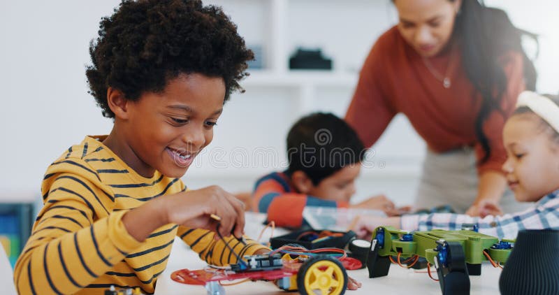 Technology, Boy and Car Robotics in Classroom for Learning, Education ...