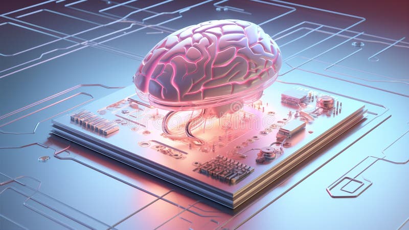 Technology Brain Intelligence Stock Illustration - Illustration of neon ...