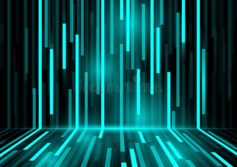 A Bright Blue Beam Moves Down. Sparkling Neon Particles. Futuristic ...