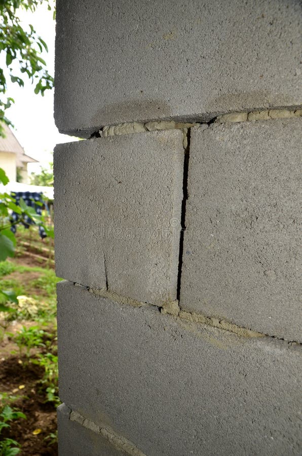 The Corner Wall of the Cinder Block is Close-up from the Outside. Stock ...