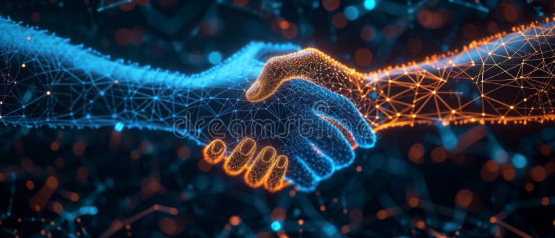 Technology and Business Merge As Wireframe Hands Symbolize Trust ...